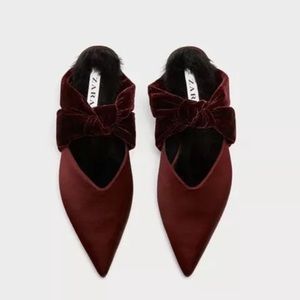 Zara | Shoes | Zara Backless Burgundy Velvet Shoes With Bow | Poshmark